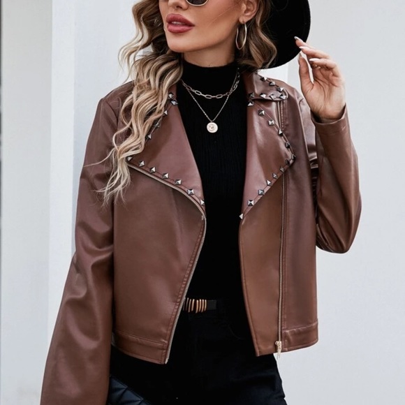 SHEIN | Jackets & Coats | Studded Leather Jacket | Poshmark